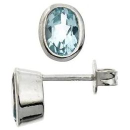 Paar Ohrstecker Jobo "Kleine ovale Farbstein-Ohrringe 7,3 mm", hellblau, hellblau, Ohrringe, Damen, Silber 925 (Sterlingsilber), 925 Silber mit Blautopas