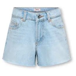 Jeansshorts KIDS Only "KOGROBYN HW RW SHORTS AZG84 DNM NOOS", M&auml;dchen, Gr. 128, N-Gr, light blau denim, Denim/Jeans, Obermaterial: 100% Baumwolle, unifarben, regular fit ca. Mitte Oberschenkel, Jeans Jeansshorts, mit offener Kante am Bein