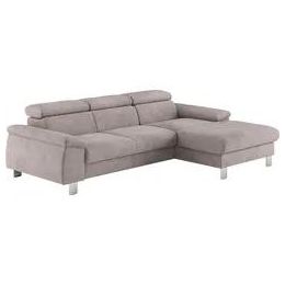Ecksofa COTTA "Komaris L-Form, B: 244 cm", stone, B:244cm H:72cm T:166cm, 100% Polyester, Sofas, Ecksofa, mit Kopfteilverstellung, optional Bettfunktion, Bettkasten & Licht