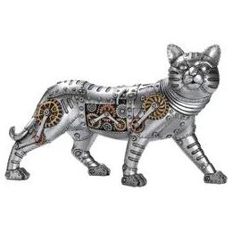 Skulptur Gilde "Figur Katze Steampunk Katze", silberfarben, B:35cm H:23cm T:11cm, Kunstharz, Dekofiguren