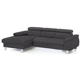 Ecksofa COTTA "Komaris L-Form, B: 244 cm", grau, B:244cm H:72cm T:166cm, Microfaser PRIMABELLE (100% Polyester);Kunstleder SOFTLUX(100%Polyurethan);Feinstruktur (100% Polyester);Kunstleder SOFTLUX/Struktur (100%Polyurethan, 90%Polyester, 10% Polyacryl), Sofas, Ecksofa, mit Kopfteilverstellung, optional Bettfunktion, Bettkasten & Licht