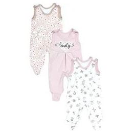 Strampler TUPTAM "Strampler Baby M&auml;dchen Strampler mit Fu&szlig; 3er Pack", Jungen, Gr. 68, N-Gr, rosa (bl&auml;tter blumen herzchen puderrosa hellbeige), Obermaterial: 100% Baumwolle CO., Overalls