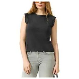 Rundhalsshirt QS, Damen, Gr. XL (42), schwarz, Jersey, Obermaterial: 100% Baumwolle, unifarben, normal h&uuml;ftbedeckend, Rundhals, H&auml;kelkante, Shirts Rundhalsshirt, mit H&auml;kel-Details an der Schulter