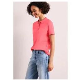 Poloshirt Street One, Damen, Gr. 40, striking coral, Web, 97% Baumwolle, 3% Elasthan, unifarben, normal normal, hoch geschlossener Ausschnitt, abgesteppt, Shirts, aus Baumwolle mit Stretchante
