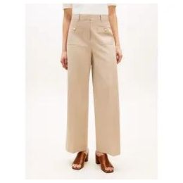 Chinohose Tommy Hilfiger "PREPPY COTTON WIDE LEG CHINO", Damen, Gr. 46, N-Gr, beige, Web, Obermaterial: 65% Baumwolle, 33% Lyocell, 2% Elasthan, unifarben, l&auml;ssig geschnitten lang, Hosen Chinohose, mit B&uuml;gelfalten, Mid Rise