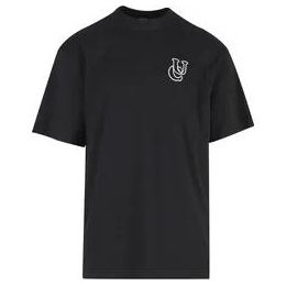 T-Shirt Urban Classics "Urban Classics UC Shiny Logo Tall Tee", Damen, Gr. XL, schwarz, 100% Baumwolle, bedruckt, oversize, Rundhals, Shirts T-Shirt