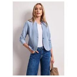 Jackenblazer Street One, Damen, Gr. 46, cashmere blau, Web, Obermaterial: 71% Polyester, 26% Viskose, 3% Elasthan, meliert, tailliert h&uuml;ftbedeckend, V-Ausschnitt, Blazer, mit Struktur aus Jersey