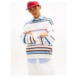 Tommy Hilfiger Strickpullover TOMMY JEANS "90S MULTI STRIPES", Herren, Gr. L, ancient wei&szlig; multi, Strick, Obermaterial: 100% Baumwolle, gestreift, regular fit normal, Rundhals, eingesetzt Rippstrickb&uuml;ndchen, Pullover Strickpullover, Regular fit mit Streifenmuster