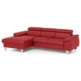 Ecksofa COTTA "Komaris L-Form, B: 244 cm", rot, B:244cm H:72cm T:166cm, Microfaser PRIMABELLE (100% Polyester);Kunstleder SOFTLUX(100%Polyurethan);Feinstruktur (100% Polyester);Kunstleder SOFTLUX/Struktur (100%Polyurethan, 90%Polyester, 10% Polyacryl), Sofas, Ecksofa, mit Kopfteilverstellung, optional Bettfunktion, Bettkasten & Licht