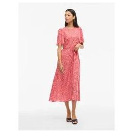 Druckkleid Vila "VIGRACE O-NECK S/S MIDI DRESS - NOOS", Damen, Gr. 38, N-Gr, hibiscus aop:dot sandshell, Web, Obermaterial: 100% Viskose, bedruckt, regular fit Midi, Rundhals, Kleider Druckkleid, Sommerkleid