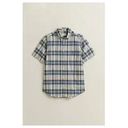 Kurzarmhemd Gant "REGULAR INDIAN MADRAS CHECK", Herren, Gr. 3XL, N-Gr, faded denim, Web, Obermaterial: 100% Baumwolle, kariert, regular fit normal, Rundhals, eingesetzt abgesteppte Kante, Hemden, Regular fit mit Button-Down-Kragen