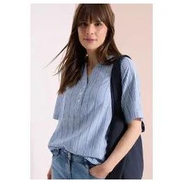 Shirtbluse Cecil, Damen, Gr. XXL (46), blouse blau, Web, 100% Baumwolle, gestreift, klassisch normal, Rundhals, abgesteppt, Blusen, aus reiner Baumwolle