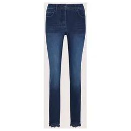 Madeleine Mode Regular-fit-Jeans MADELEINE "Jeans Slim Fit Five-Pocket-Hose", Damen, Gr. 46, N-Gr, dunkelblau, Obermaterial: 83% Baumwolle CO. 15% Polyester PES. 2% Elasthan EL., Modern, Jeans, 5 Pocket Jeans mit Spitze