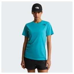 T-Shirt The North Face "W BITMAP LOGO SHORT SLEEVES TEE-GRAPHIC", Damen, Gr. M, river ice, Obermaterial: 100% Polyester, normal, Rundhals, Shirts T-Shirt, sportlicher Stil, Kurzarm, f&uuml;r Sportmode und Outdoormode