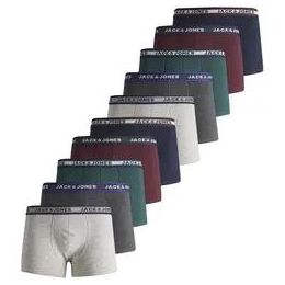 Jack & Jones Boxershorts JACK & JONES "Boxershort JACOLIVER TRUNKS 10 PACK JNR NOOS 10er Pack", M&auml;dchen, Gr. 152, bunt (grau, blau, gr&uuml;n, rot), Obermaterial: 95% Baumwolle CO. 5% Elasthan EL., Unterhosen