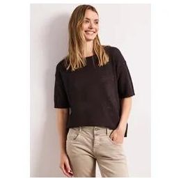 Kurzarmpullover Street One, Damen, Gr. 34, espresso braun, Web, 69% Baumwolle, 31% Polyester, Strukturmuster, regular fit normal, Rundhals, B&uuml;ndchen, Pullover, im soften Baumwoll-Mix