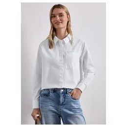 Langarmbluse Street One, Damen, Gr. 46, wei&szlig;, Web, 100% Baumwolle, unifarben, regular fit normal, V-Ausschnitt, Umschlagbund, Blusen, aus reiner Baumwolle