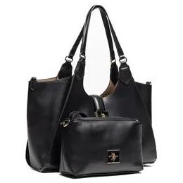 Tragetasche U.S. Polo Assn. "MARGARET DOUBLE HANDLE BAG Damen", Damen, Gr. B/H/T: 16cm x 25cm onesize, schwarz, Polyurethan, Taschen, Tragetasche Damen, Shopper, Einkaufstasche, Fashion, Lifestyle, Sale