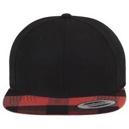 Snapback Cap Flexfit "Flexfit Snapback Checked Flanell Peak Snapback", Herren, Gr. onesize, balck, rot, 80% Polyacryl, 20% Wolle, Caps