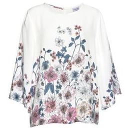 Schlupfbluse Lascana, Damen, Gr. 50, wei&szlig;, bedruckt, Web, Obermaterial: 100% Viskose, bedruckt, figurumspielend h&uuml;ftlang, Rundhals, Blusen Schlupfbluse, mit Blumenprint und Trompeten&auml;rmeln, Blusenshirt, sommerlich