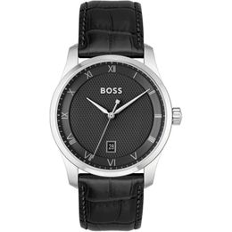 Quarzuhr BOSS "PRINCIPLE", schwarz (schwarz, schwarz), Armbanduhren, Herren, Quarzuhr, Herrenuhr, Armbanduhr, Datum, Lederarmband