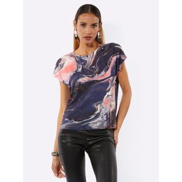 CR&Eacute;ATION L Print-Shirt CREATION L "Druck-Shirt", Damen, Gr. 36, marine, koralle, bedruckt, 95% Viskose, 5% Elasthan, bedruckt, gemustert, mehrfarbig, Rundhals, Shirts