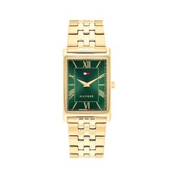 Quarzuhr Tommy Hilfiger "Ben", goldfarben, gr&uuml;n, Armbanduhren, Herren, Quarzuhr, Armbanduhr, Herrenuhr, Edelstahlarmband, analog