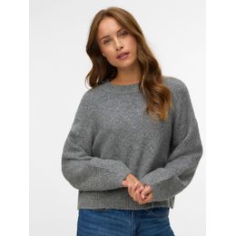 V&eacute;ro Moda Strickpullover VERO MODA "VMBANG LS O-NECK PULLOVER BOO", Damen, Gr. M, grau (medium grau melange), Strick, Obermaterial: 78% Polyester, 12% Nylon, 8% Wolle, 2% Elasthan, unifarben, regular fit, Rundhals, Pullover Strickpullover