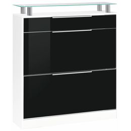 borchardt M&ouml;bel Schuhschrank BORCHARDT M&Ouml;BEL "Oliva", schwarz (wei&szlig; matt, schwarz hochglanz), B:89cm H:104cm T:24cm, Holzwerkstoff, Schr&auml;nke, Schuhschrank, Breite 89 cm, stehend, mit 2 Doppeltrommeln und 1 Schubkasten