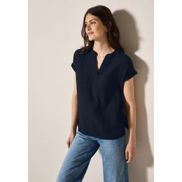 Kurzarmbluse Cecil, Damen, Gr. S (38), blau (universal blau), Web, Obermaterial: 70% Viskose, 30% Polyamid, unifarben, gerade h&uuml;ftbedeckend, V-Ausschnitt, Aufschlag, Blusen, mit geschlitztem Ausschnitt und Streifenstruktur