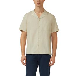 Kurzarmhemd s.Oliver, Herren, Gr. XL, N-Gr, bone beige, Web, Obermaterial: 52% Leinen, 48% Baumwolle, unifarben, normal h&uuml;ftbedeckend, V-Ausschnitt, abgesteppte Kante, Hemden, mit kurzem Reverskragen und Knopfleiste