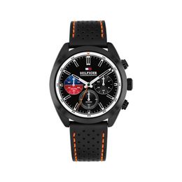 Chronograph Tommy Hilfiger "Hudson", schwarz, rot, Armbanduhren, Herren, Chronograph, Quarzuhr, Armbanduhr, Herrenuhr, Lederarmband, analog, Stoppfunktion
