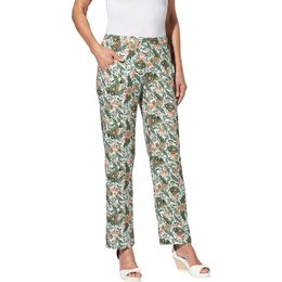 Damen Schlupfhose aus reiner Viskose ecru-eucalyptus-bedruckt, Gr&ouml;&szlig;e 40