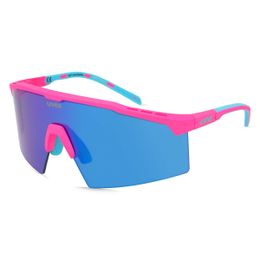 Uvex S534004 flowline | Unisex-Sonnenbrille | Fassung: Halbrand, Monoscheibe, TR90, Pink | Glasfarbe: Blau Spiegel Blau