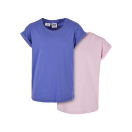 T-Shirt Urban Classics "Urban Classics Damen Girls Organic Extended Shoulder Tee 2-Pack", M&auml;dchen, Gr. 110/116, liladay, girlypink, 100% Baumwolle, unifarben, normal, Rundhals, Shirts T-Shirt