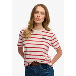 Kurzarmshirt Superdry "Heritage Hamptons Stripe Tee", Damen, Gr. L, rot stripe, Single Jersey, Obermaterial: 100% Baumwolle, gestreift, Rundhals, Shirts