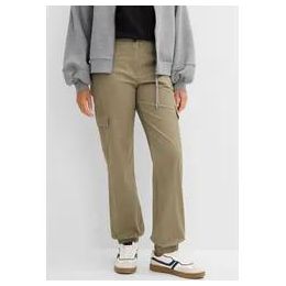 Cargohose bonprix, Damen, Gr. 40, N-Gr, oliv, Web, Obermaterial: 97% Baumwolle, 3% Elasthan, loose fit, Hosen Cargohose, aus Baumwolle mit Elasthan, lockere Passform, mit Bequembund