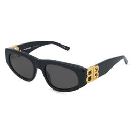 Balenciaga BB0095S | Damen-Sonnenbrille | Fassung: Vollrand, Cat Eye, Acetat, Schwarz Gold | Glasfarbe: Grau