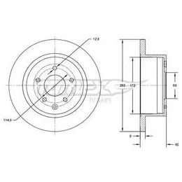 TOMEX BRAKES Bremsscheibe tx7289 Hinterachse voll 292mm 9mm f&uuml;r SAMSUNG NISSAN (DFAC)