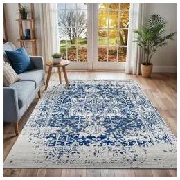Teppich LIVABLISS "SYRACUSA", blau, B:140cm H:11mm L:200cm, Kunstfaser, Teppiche, Teppich, Vintage Orientteppich, Kurzflor Boho Wohnzimmerteppich, L&auml;ufer