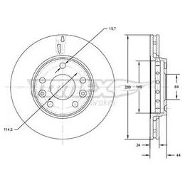 TOMEX BRAKES Bremsscheibe tx7261 Vorderachse bel&uuml;ftet 280mm 24mm f&uuml;r NISSAN RENAULT SAMSUNG DACIA