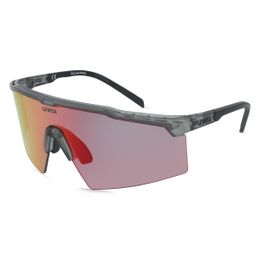 Uvex S534004 flowline | Unisex-Sonnenbrille | Fassung: Halbrand, Monoscheibe, TR90, Grau Transparent | Glasfarbe: Rot Spiegel Rot