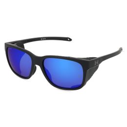 Under Armour UA GLACIAL | Herren-Sonnenbrille | Fassung: Vollrand, Quadratisch, Kunststoff, Schwarz Matt | Glasfarbe: Grau Spiegel Blau