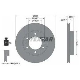 TEXTAR Bremsscheibe 92080400 302mm 20mm f&uuml;r TOYOTA VW