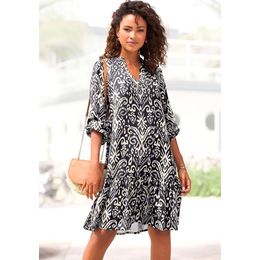 Vivance Longtunika 'mit Volant am Saum, lockeres Blusenkleid im Boho-Style, langarm' mehrfarbig Gr. 46 f&uuml;r Damen. Mit V-Ausschnitt. Figurumspielend. 