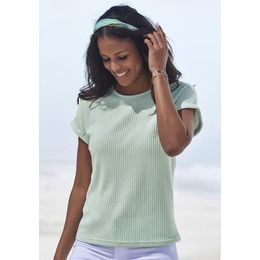 Vivance Kurzarmshirt 'aus luftiger Piqu&eacute;-Qualit&auml;t' gr&uuml;n Gr. 32/34 f&uuml;r Damen. Mit Rundhals. L&auml;ssig Geschnitten. Nachhaltig.