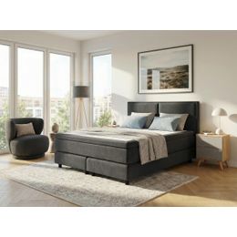 Boxspringbett OTTO HOME "VIVIANNE in den Breiten 140 & 180cm erh&auml;ltlich, inkl. 7cm Luxus-Topper", anthrazit, B:194cm L:210cm, Komplettbetten, Boxspringbett, erh&auml;ltlich in den Farben anthrazit und beige