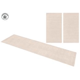 Bettumrandung Theko "Gabbeh Uni, Handweb Teppich, meliert, reine Wolle" Gr. 14, beige (natur), H:14mm, Obermaterial: 100% Wolle, Bettumrandungen, Bettvorleger, Uni-Farben, handgewebt, L&auml;ufer-Set, Schlafzimmer