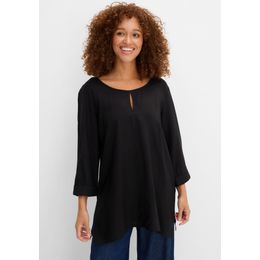 Shirtbluse bonprix "Blusenshirt aus reiner Viskose", Damen, Gr. 44, schwarz, Obermaterial: 100% Viskose, oversize, Blusen, Oversize-Passform, mit Zipfelsaum, mit Ausschnittdetail, 3/4-&Auml;rmel