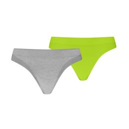 String Puma "Puma WOMEN 3D KNIT SPORT STRINGS 2P", Damen, Gr. M, grau melange, lime, Microfaser, Obermaterial: 59% Polyamid, 29% Polyester, 12% Elasthan, k&ouml;rpernah, Unterhosen String, nahtlose R&auml;nder f&uuml;r eine unsichtbare Passform